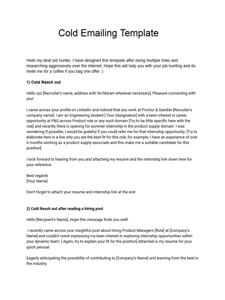 Cold Emailing Template | PDF | Résumé | Recruitment