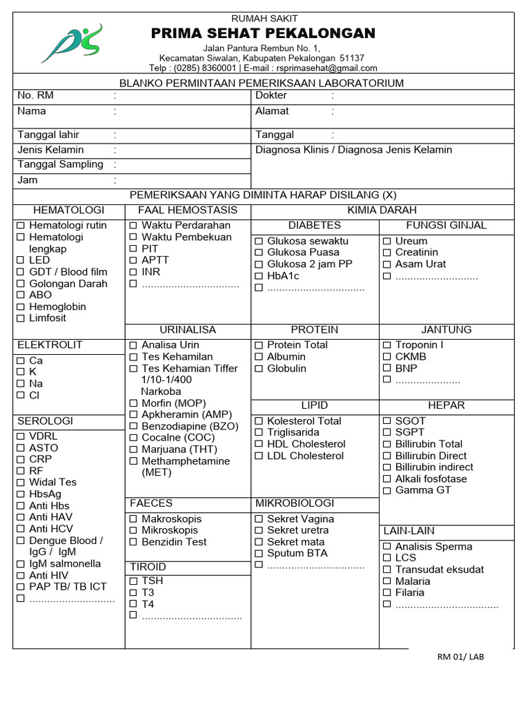 BLANKO PERMINTAAN PEMERIKSAAN LABORATORIUM v3 | PDF