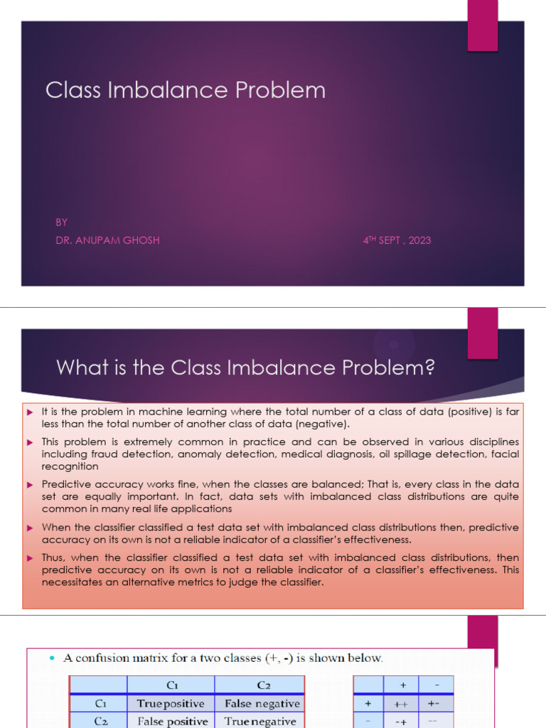 Class Imbalance Problem: BY Dr. Anupam Ghosh 4 SEPT, 2023 | PDF | Receiver Operating ...