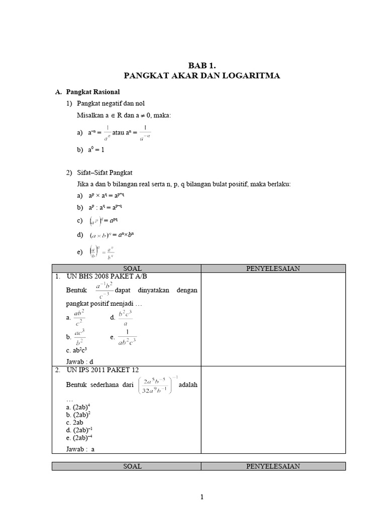 01.a Pangkat, Akar Dan Logaritma Ips | PDF