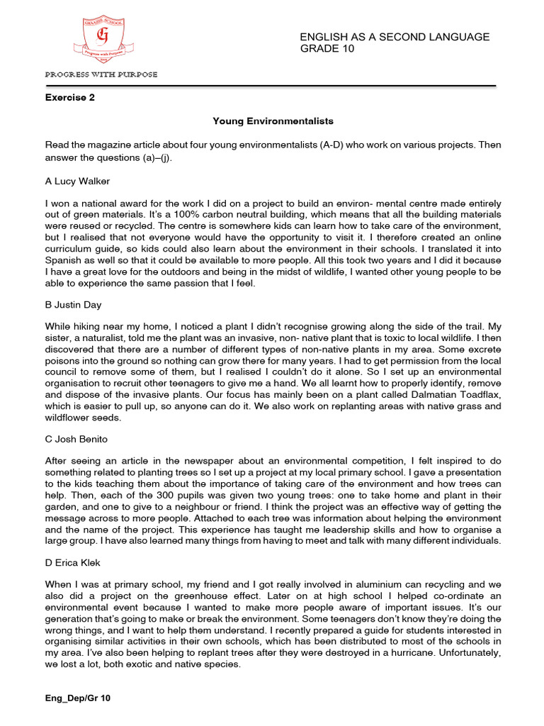 W3 - 10ENG - 2S Extra Class | PDF | Celebrity | Environmentalism