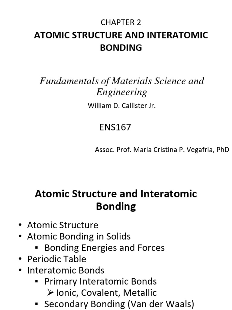 ENS167 Chapter 2 Atomic Structure and Interatomic Bonding | PDF | Chemical Bond | Ion