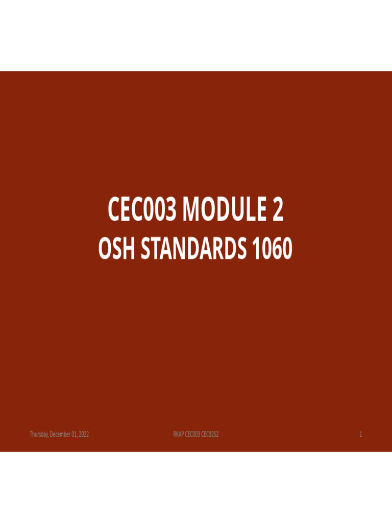 OSH Standards Overview and Rules | PDF | Elevator | Safety