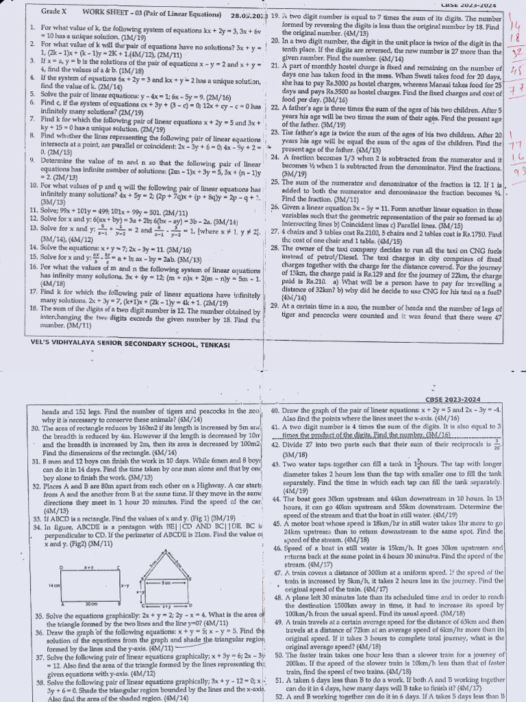 Maths Worksheet Class 10 | PDF