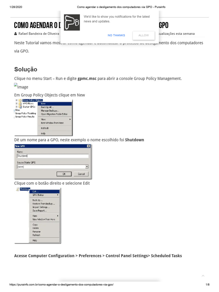 Como Agendar o Desligamento Dos Computadores Via GPO - Purainfo | PDF ... Como Agendar o Desligamento Dos Computadores Via GPO - Purainfo | PDF ...