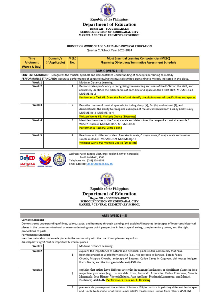 Bow Mapeh Q2 | PDF | Scale (Music) | Learning