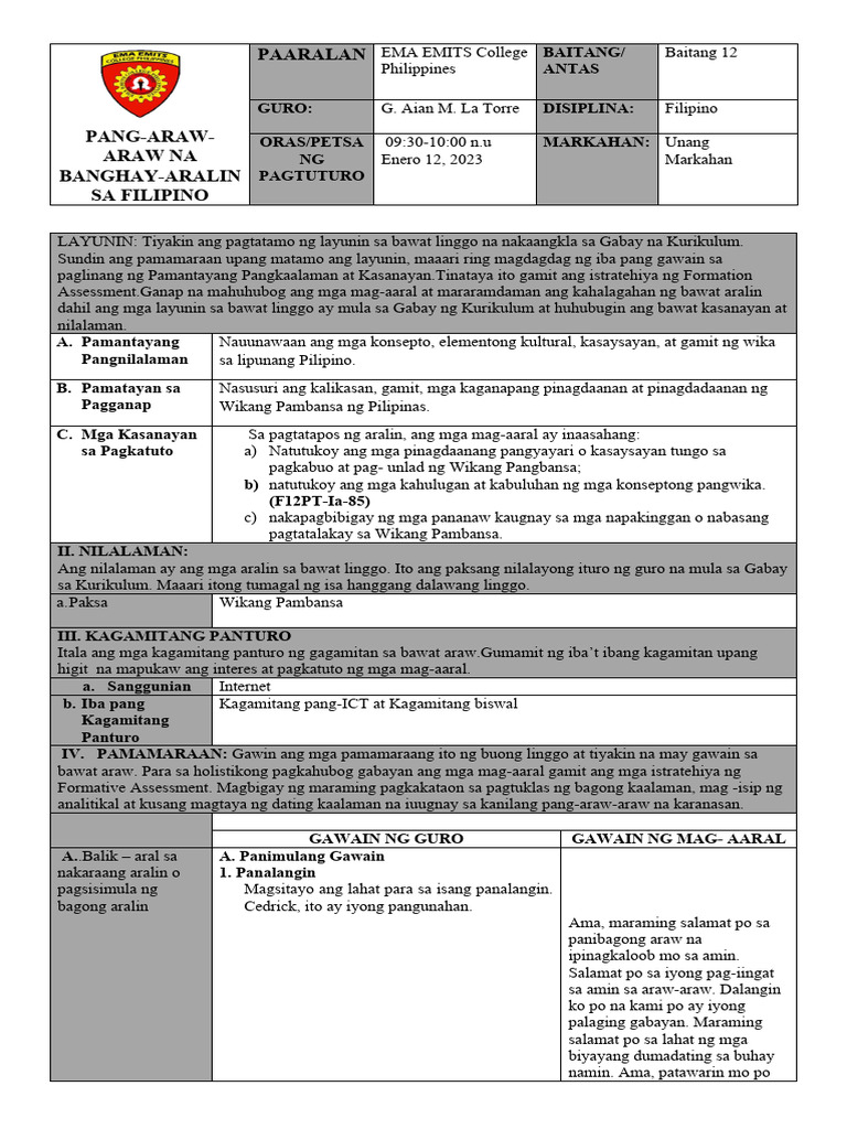 Aian LP, Wikang Pambansa | PDF