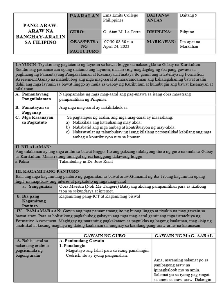 Banghay Aralin | PDF