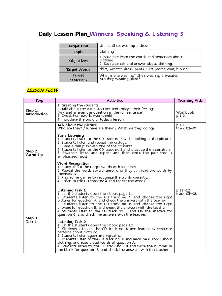 Clothing Lesson Plan: Speaking & Listening | PDF | Question | Lesson Plan