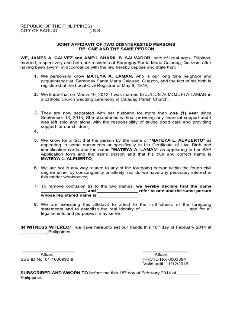 Laman - 2 Disinterested Person Solo Parents | PDF | Affidavit ...