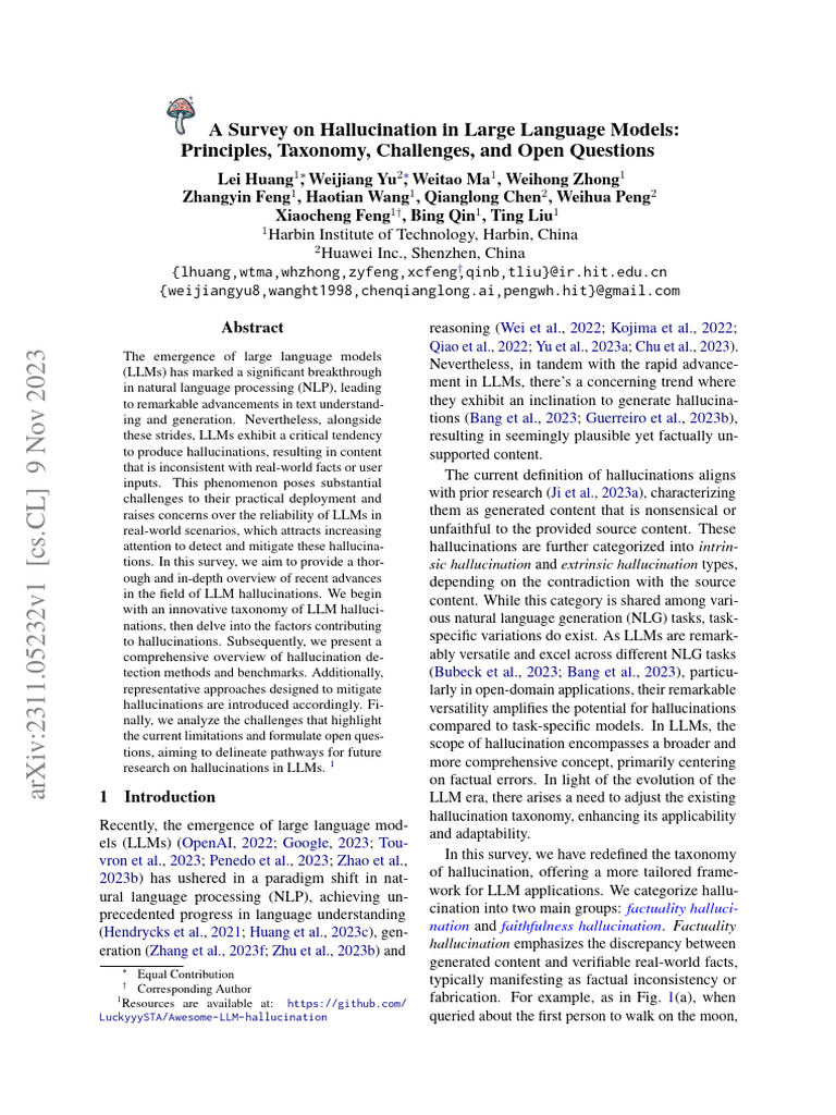 A Survey On Hallucination in Large Language Models: Principles, Taxonomy, Challenges, and Open ...