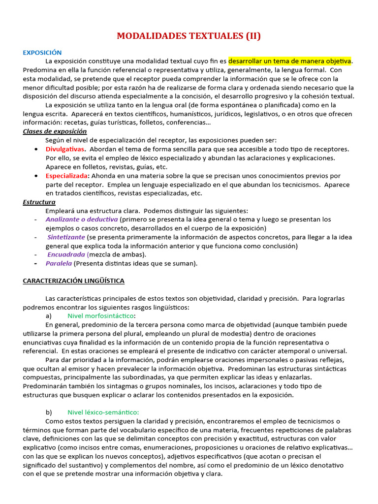 2.-MODALIDADES TEXTUALES (II) Expositivo | PDF | Oración (Lingüística) | Palabra