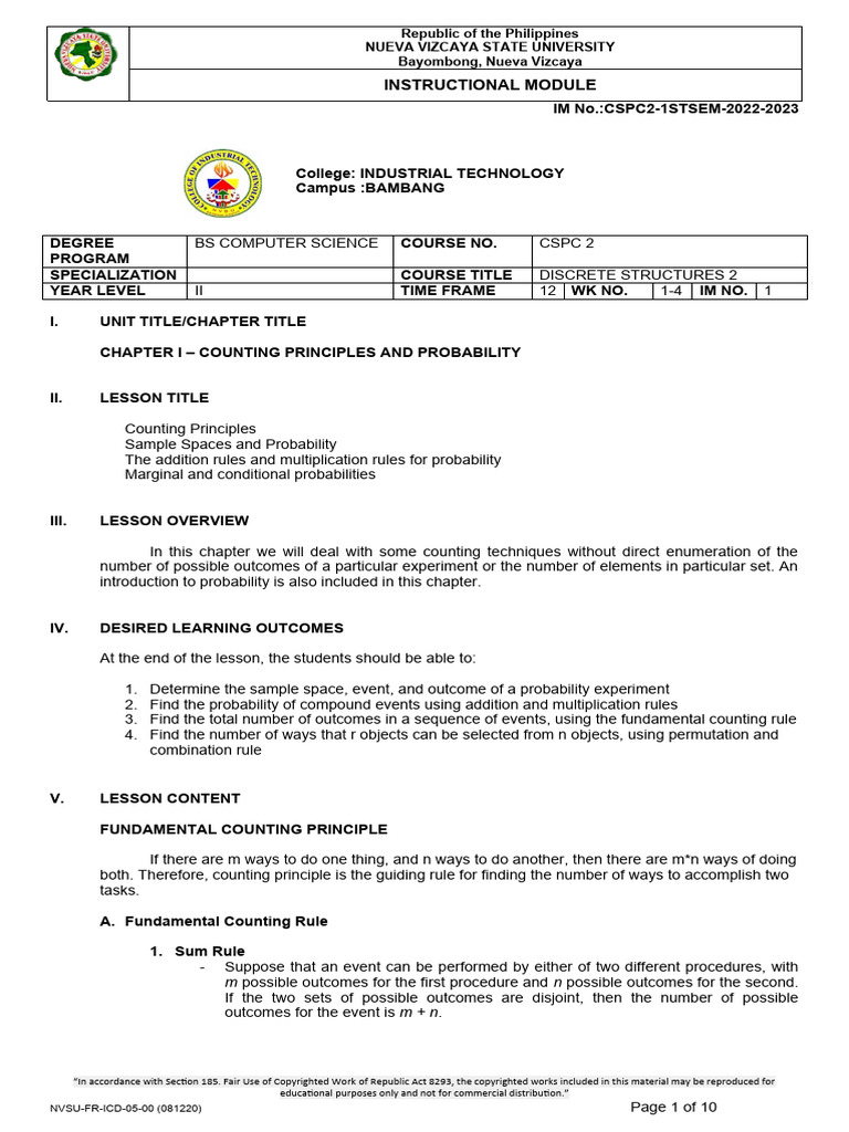 Chapter 1 Counting Principles And Probability Students Pdf