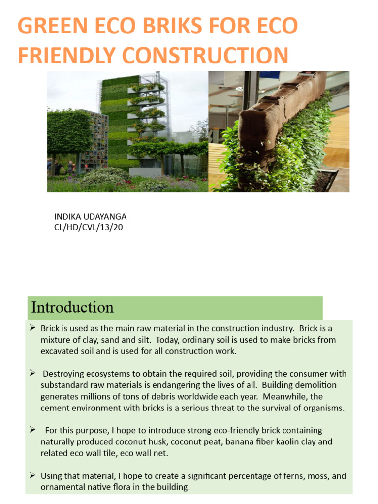 Eco-Friendly Green Bricks for Construction | PDF | Clay | Brick