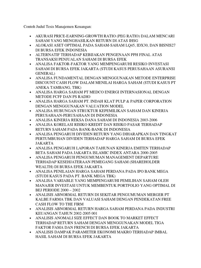 Contoh Judul Tesis Manajemen Keuangan | PDF | Pengelolaan Keuangan ...