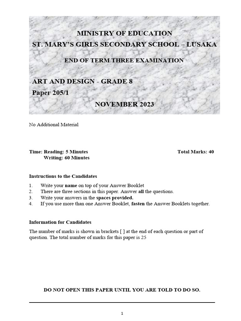 ART 8. End of Term 3 Exam - 2023 | PDF | Drawing | Perspective (Graphical)