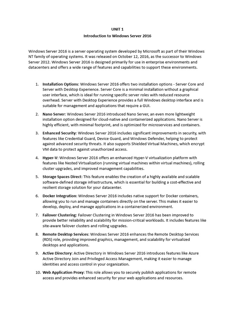 UNIT 1 - Intro To Windows Server 2016 | PDF | Microsoft Windows ...