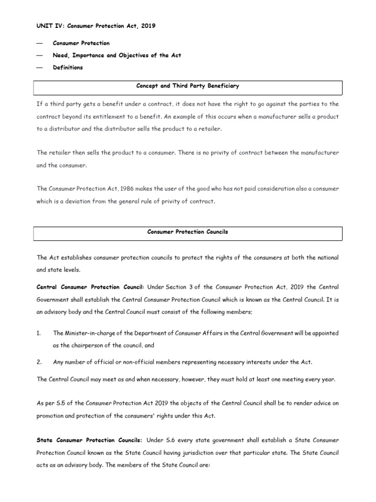 Notes On Consumer Protection Act, 2019 | PDF | Product Liability ...