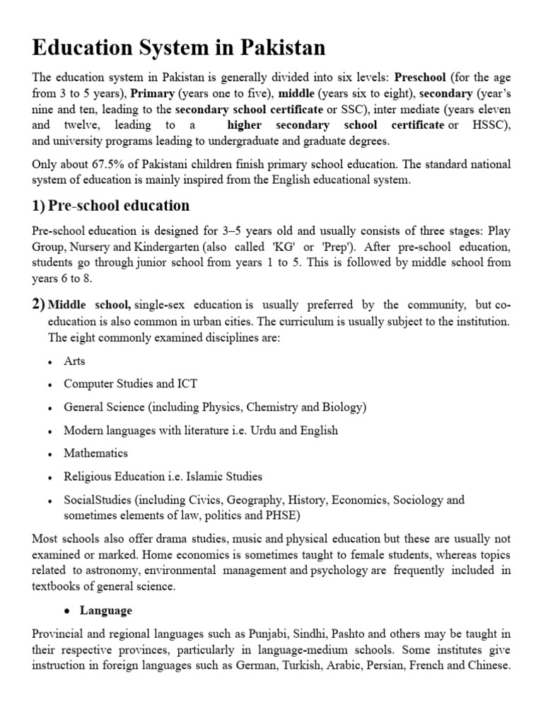 Pakistan's Education System Overview | PDF | Bachelor's Degree | Schools