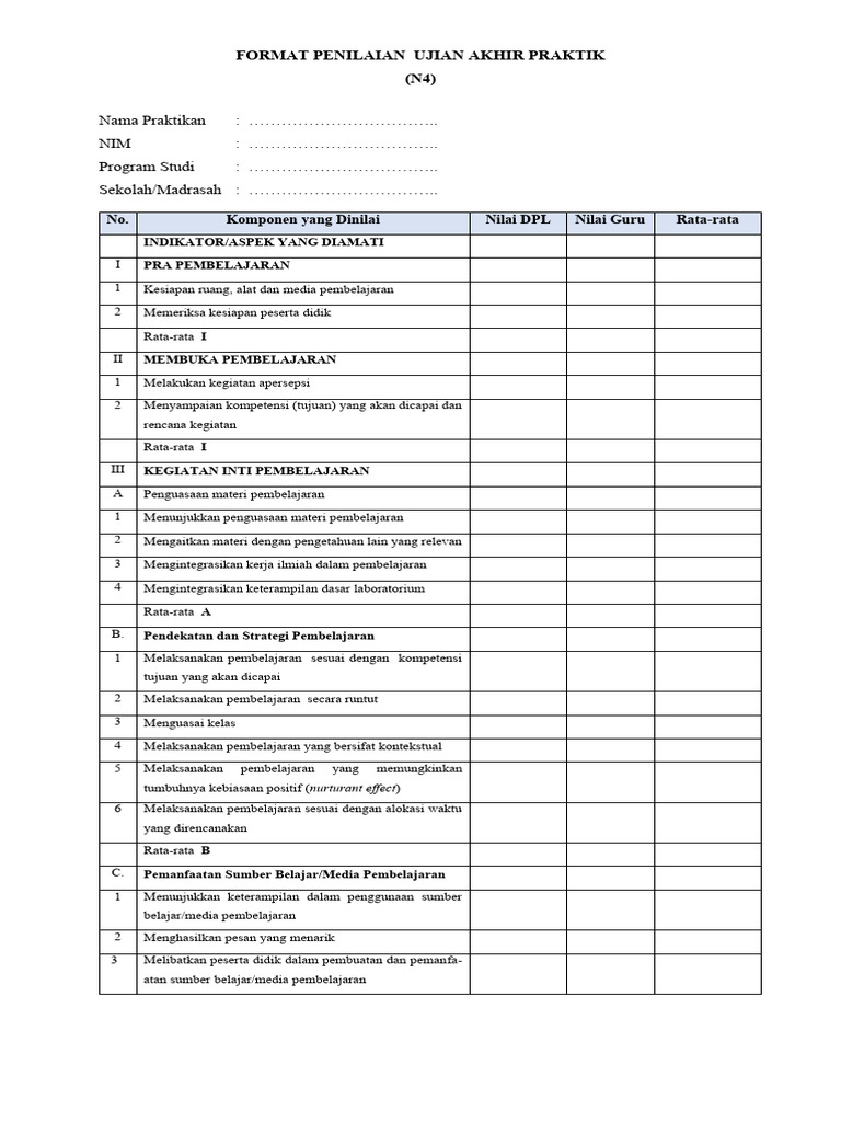 Format Penilaian Ujian Akhir Praktik PLP 2023 | PDF