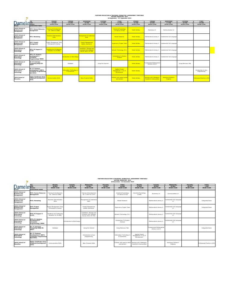 2023 2nd Semester Assessment Timetable Full Time FET-1 | PDF | Microsoft Windows | World Wide Web