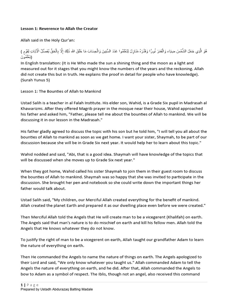 Bounties of Allah: Protecting Our Earth | PDF | God In Islam | Adam