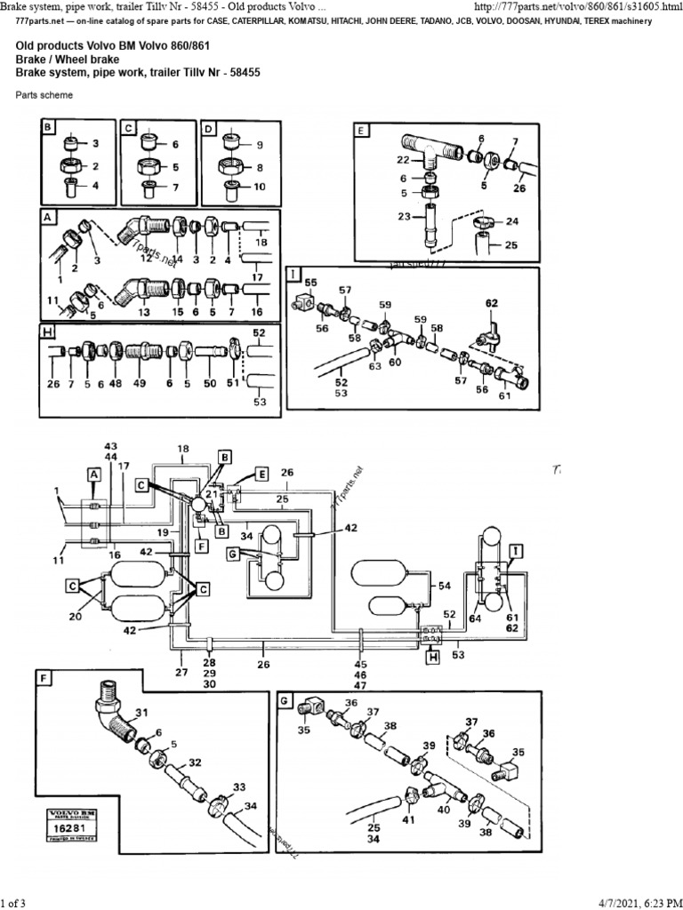 Brake System, Pipe Work, Trailer Tillv NR - 58455 - Old Products Volvo ...