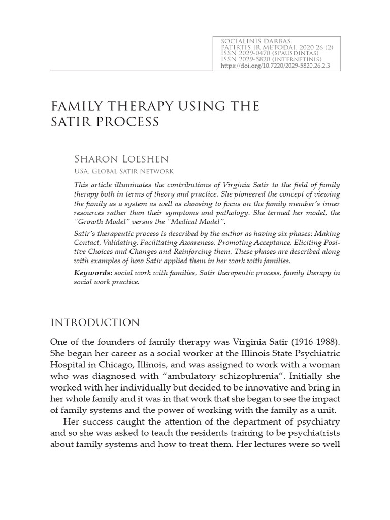 Satir's Family Therapy Process Explained | PDF | Psychiatry | Family ...