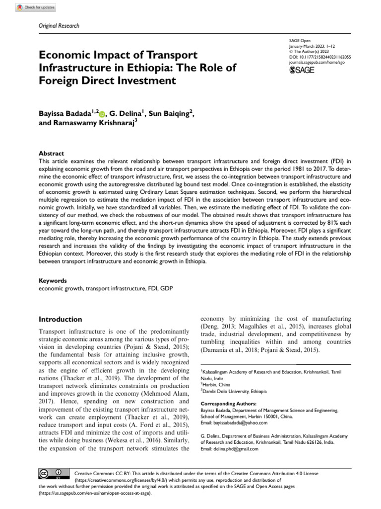 Badada Et Al 2023 Economic Impact of Transport Infrastructure in ... Badada Et Al 2023 Economic Impact of Transport Infrastructure in ...