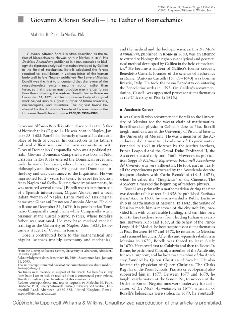 Giovanni Borelli Father of Biomechanics | PDF | Biomechanics ...