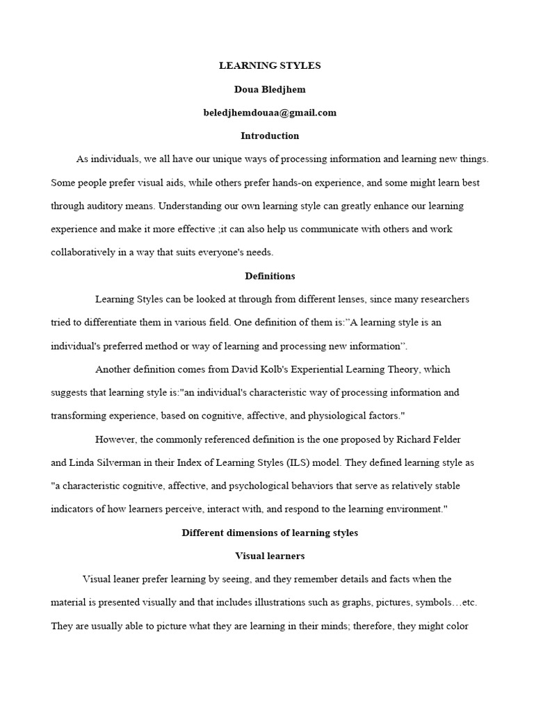 Learning Style | PDF | Learning Styles | Learning