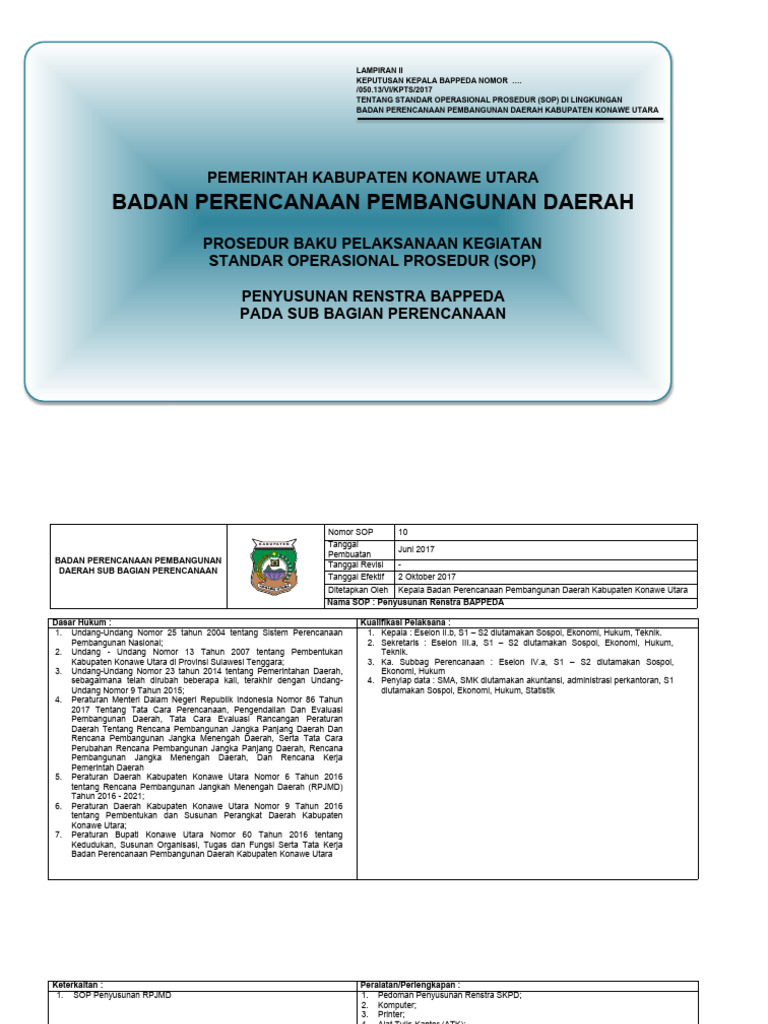 SOP 10 Penyusunan Renstra Bappeda | PDF