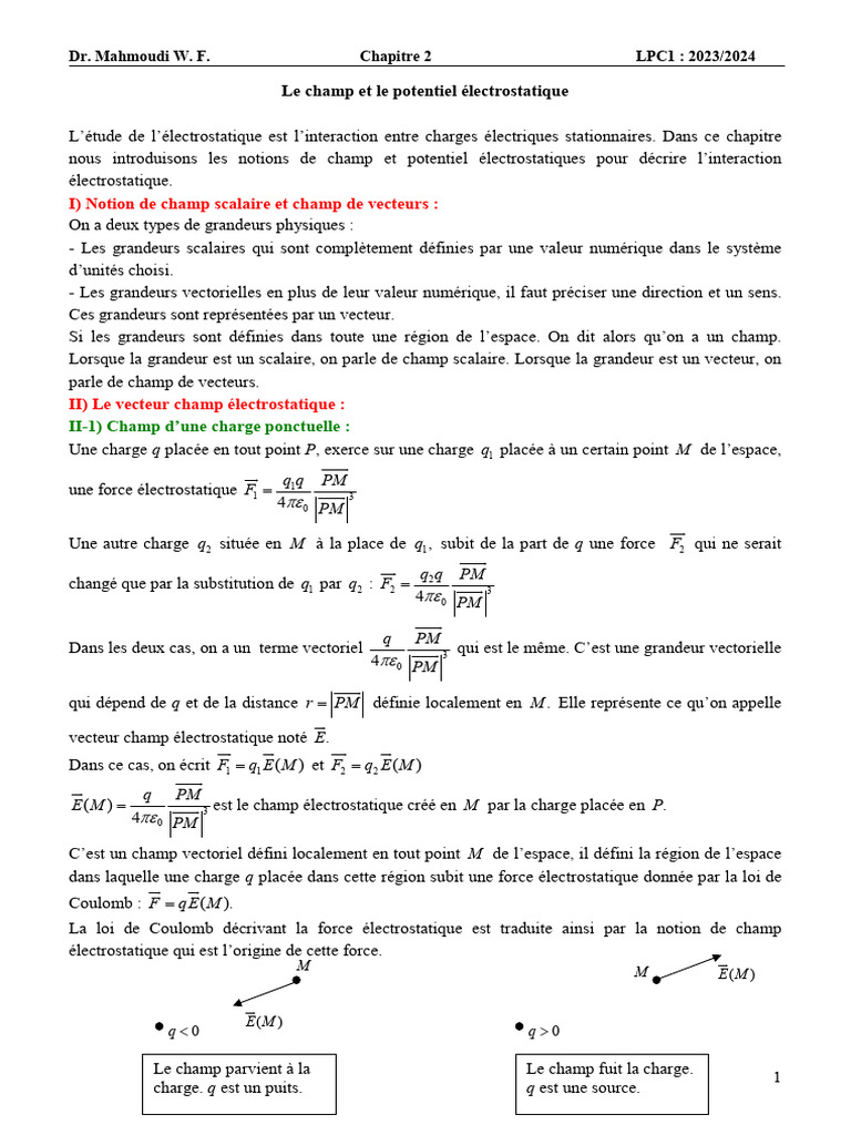 Champ et potentiel électrostatiques | PDF | Scalaire (mathématiques ...