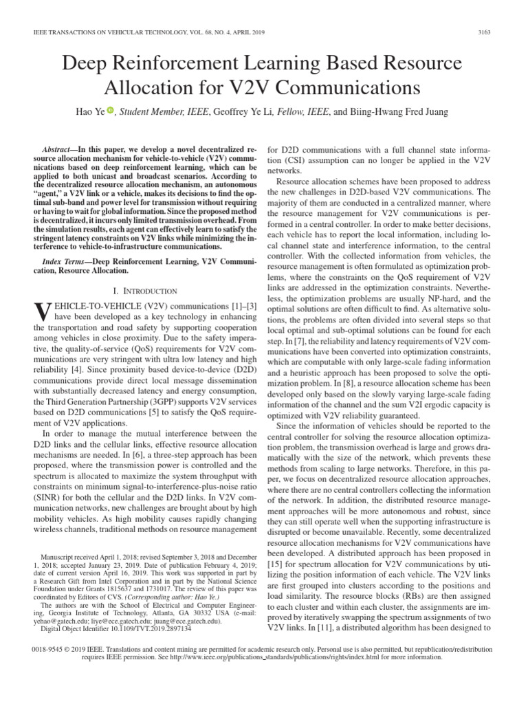 Deep Reinforcement Learning Based Resource Allocation For V2V ... Deep Reinforcement Learning Based Resource Allocation For V2V ...