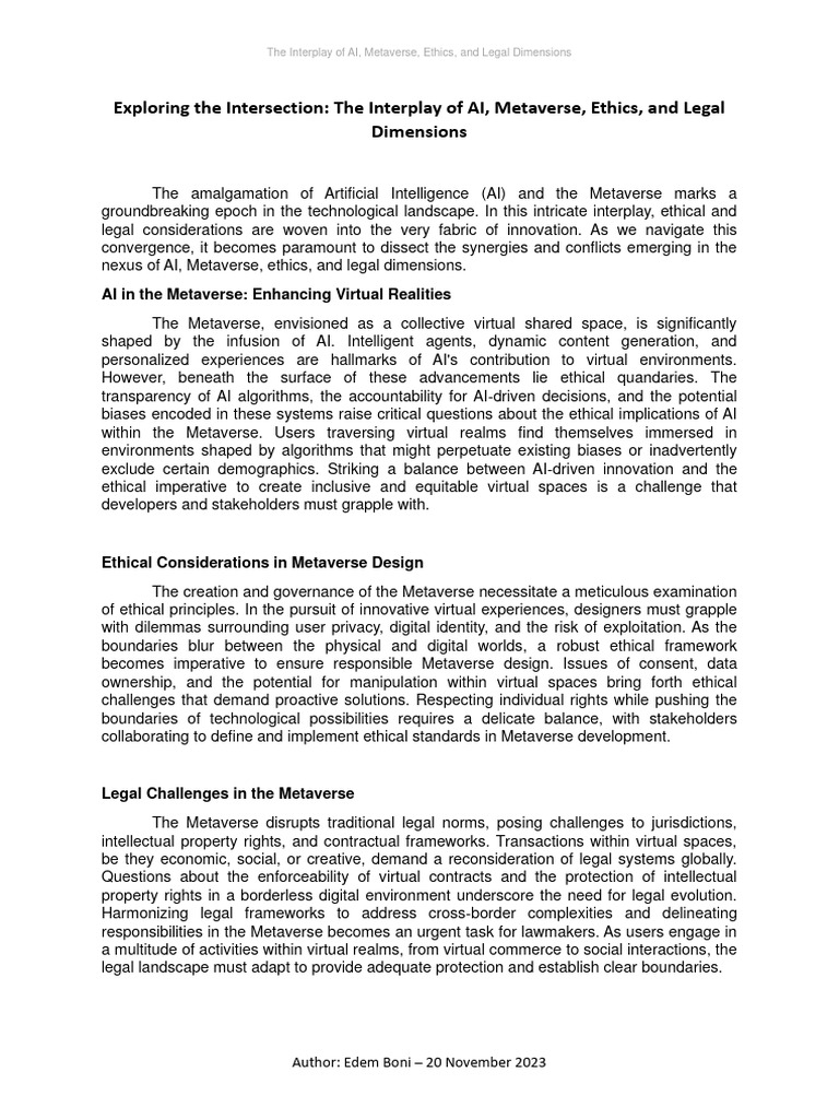 Exploring The Intersection - The Interplay of AI, Metaverse, Ethics, and Legal Dimensions - Edem ...
