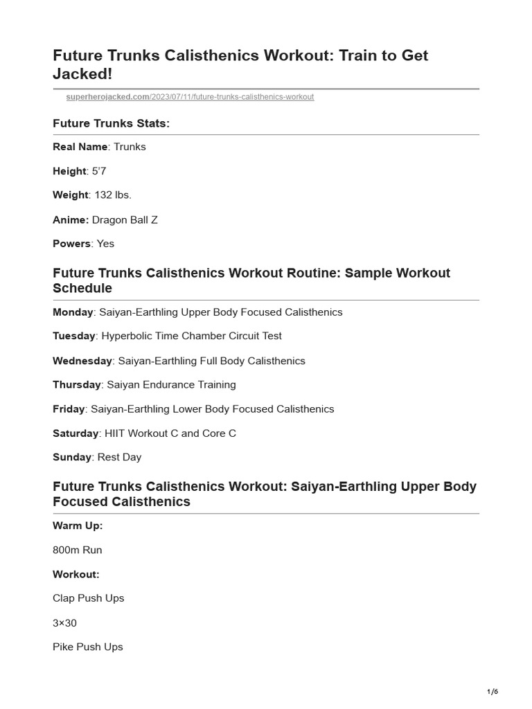 Future Trunks Calisthenics Workout Train To Get Jacked | PDF | High ...