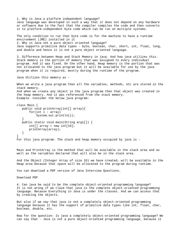 Java Interview Questions Pdf Method Computer Programming Pointer Computer Programming 4640