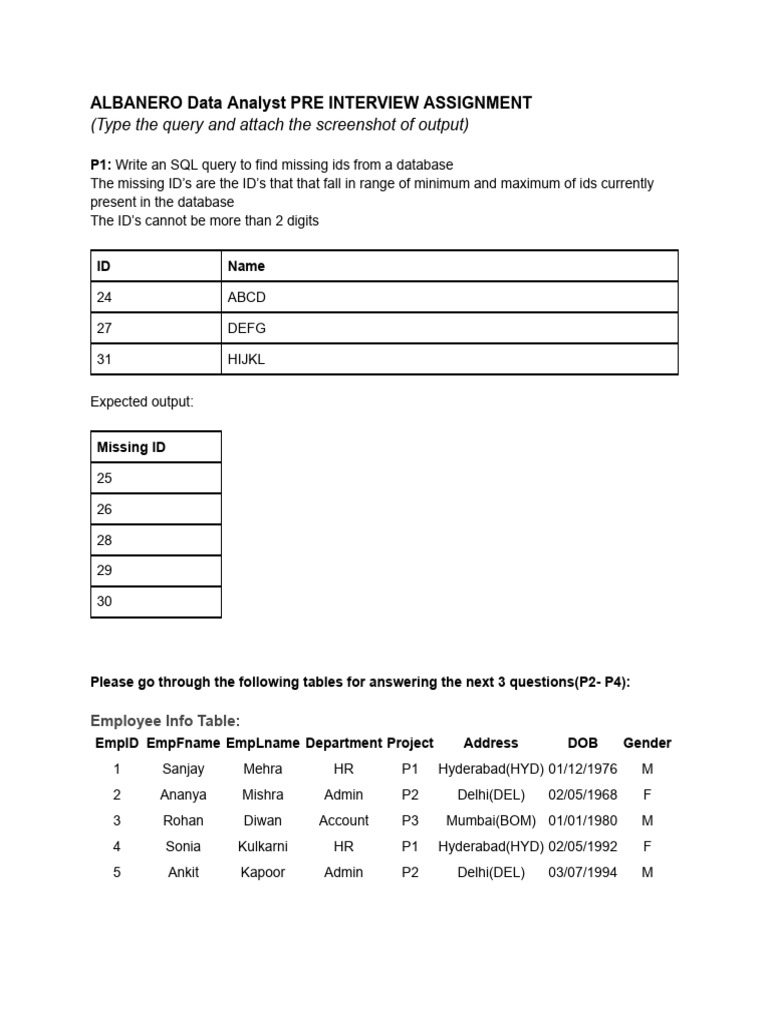 Pre Interview Assignment Data Analyst - Albanero | Download Free PDF ...