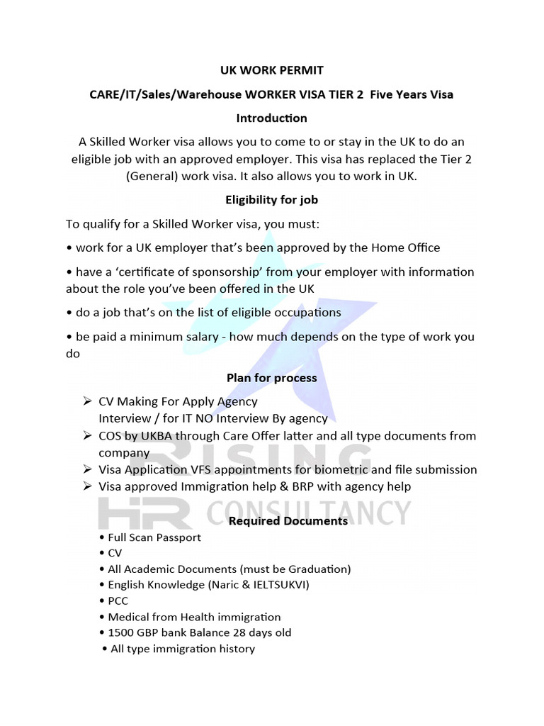 UK Skilled Worker Visa Requirements | PDF | International English ...