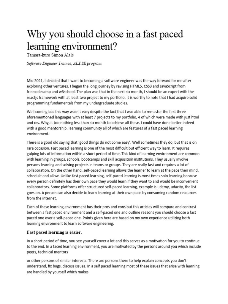 Why You Should Learn in A Fast Paced Environment | Download Free PDF ... Why You Should Learn in A Fast Paced Environment | Download Free PDF ...