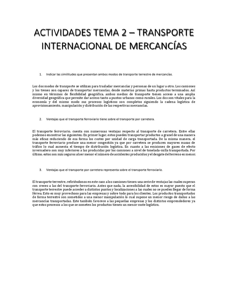 TEMA 2 Transporte Internacional de Mercancías | PDF | Transporte | Transporte ferroviario