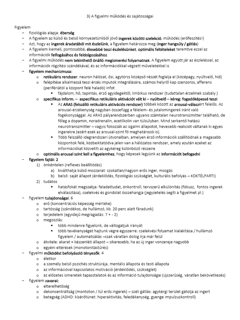 Pszichológia Alapjai - A Figyelmi Működés És Sajátosságai | PDF