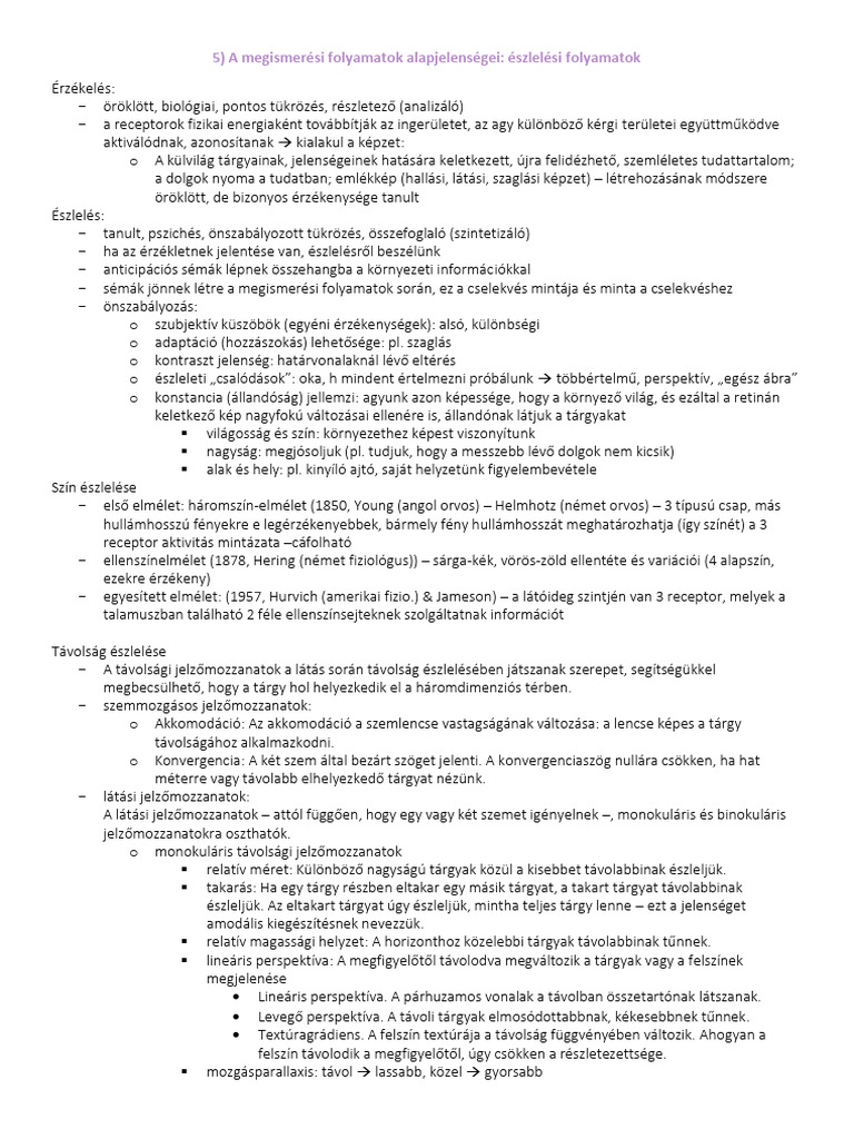 Pszichológia Alapjai - Az Észlelési Folyamatok | PDF