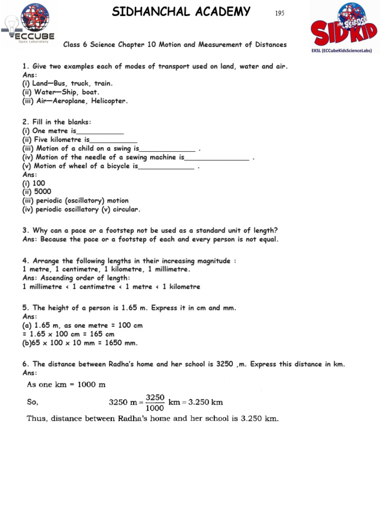 Class 6 Science Chapter 10 Motion and Measurement of Distances | PDF ...