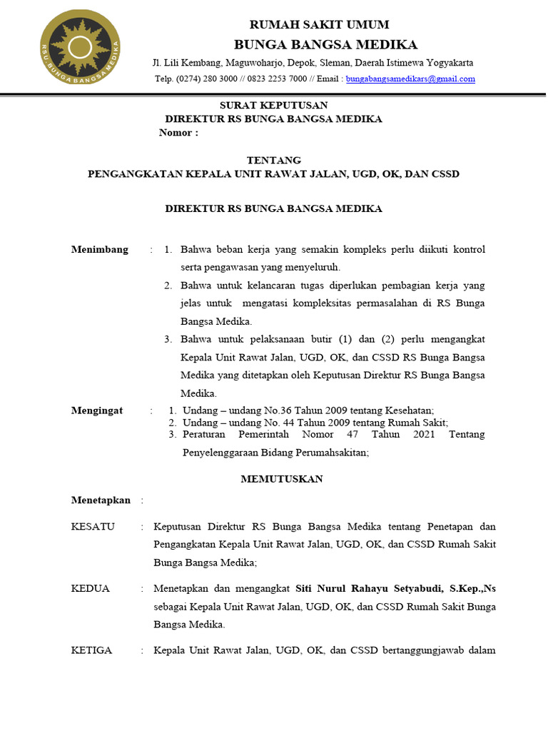 SK Pengangkatan Kepala Rawat Jalan, Ugd, Ok, Dan CSSD Fix | PDF | Sains & Matematika