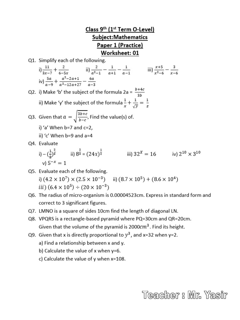 9 Ol Math WK 01 Mathematics Paper 1 | PDF