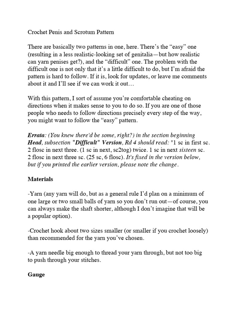 Crochet Penis and Scrotum Pattern | PDF | Crochet | Textile Arts