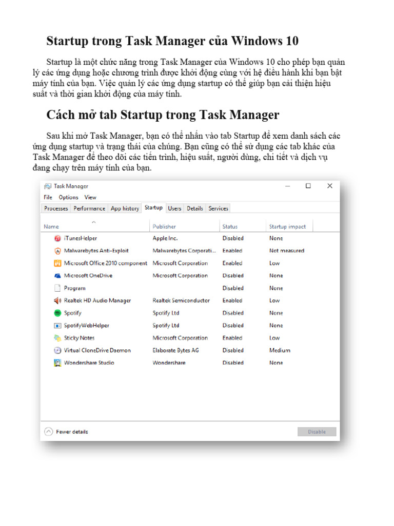 Startup Trong Task Manager C A Windows 10 | PDF