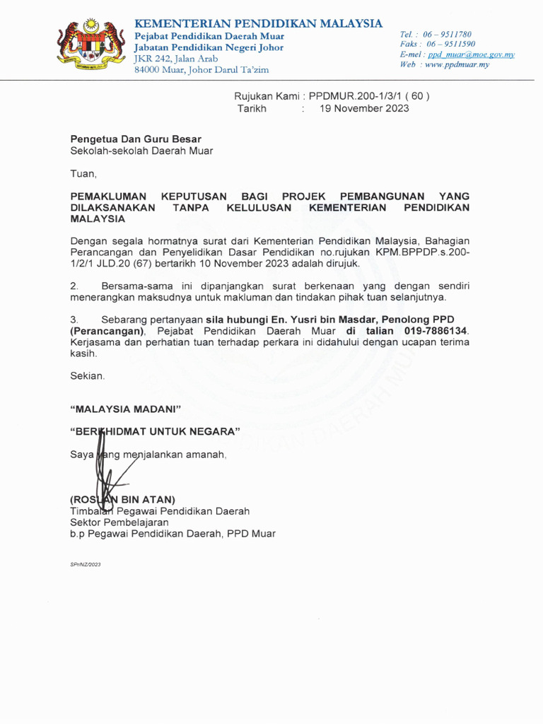 Pemakluman Projek Pembangunan 000156 | PDF