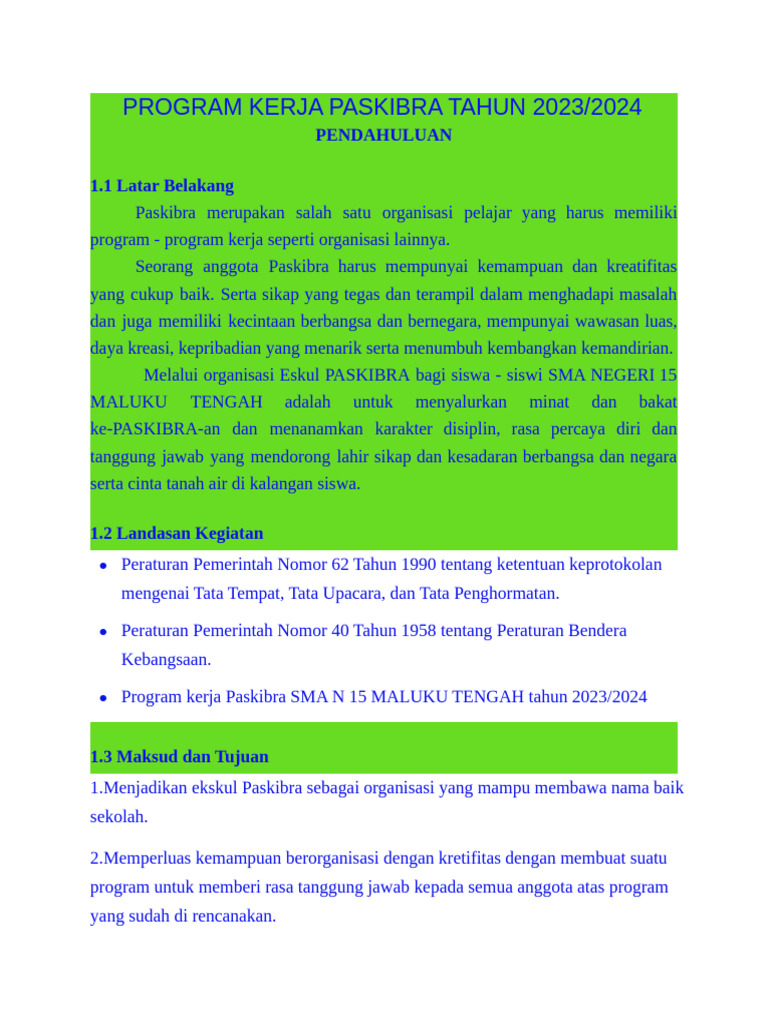 Program Kerja Paskibra Tahun 2023 - 2024 | PDF